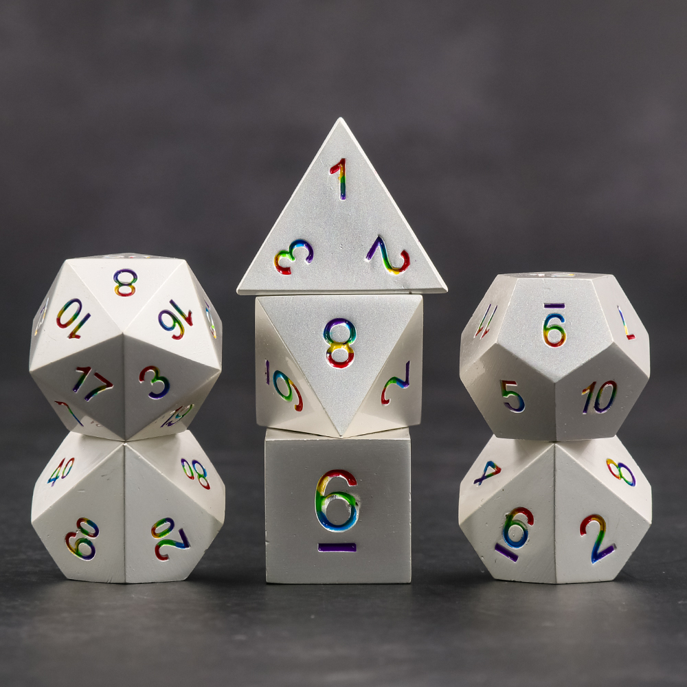 Metal--Rainbow dice set